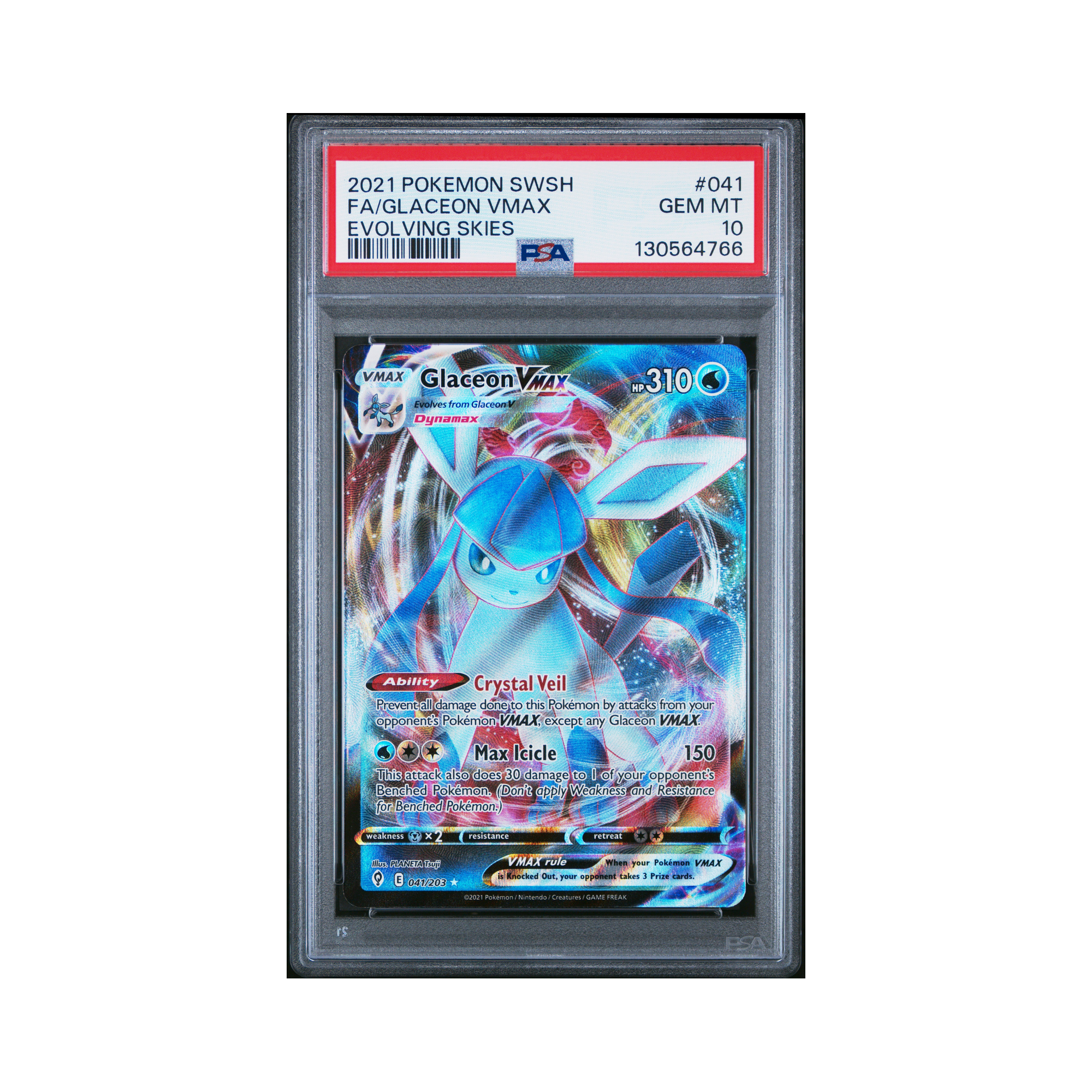 2021 Pokemon Sword & Shield Evolving Skies Glaceon VMAX #041 PSA 10 ...