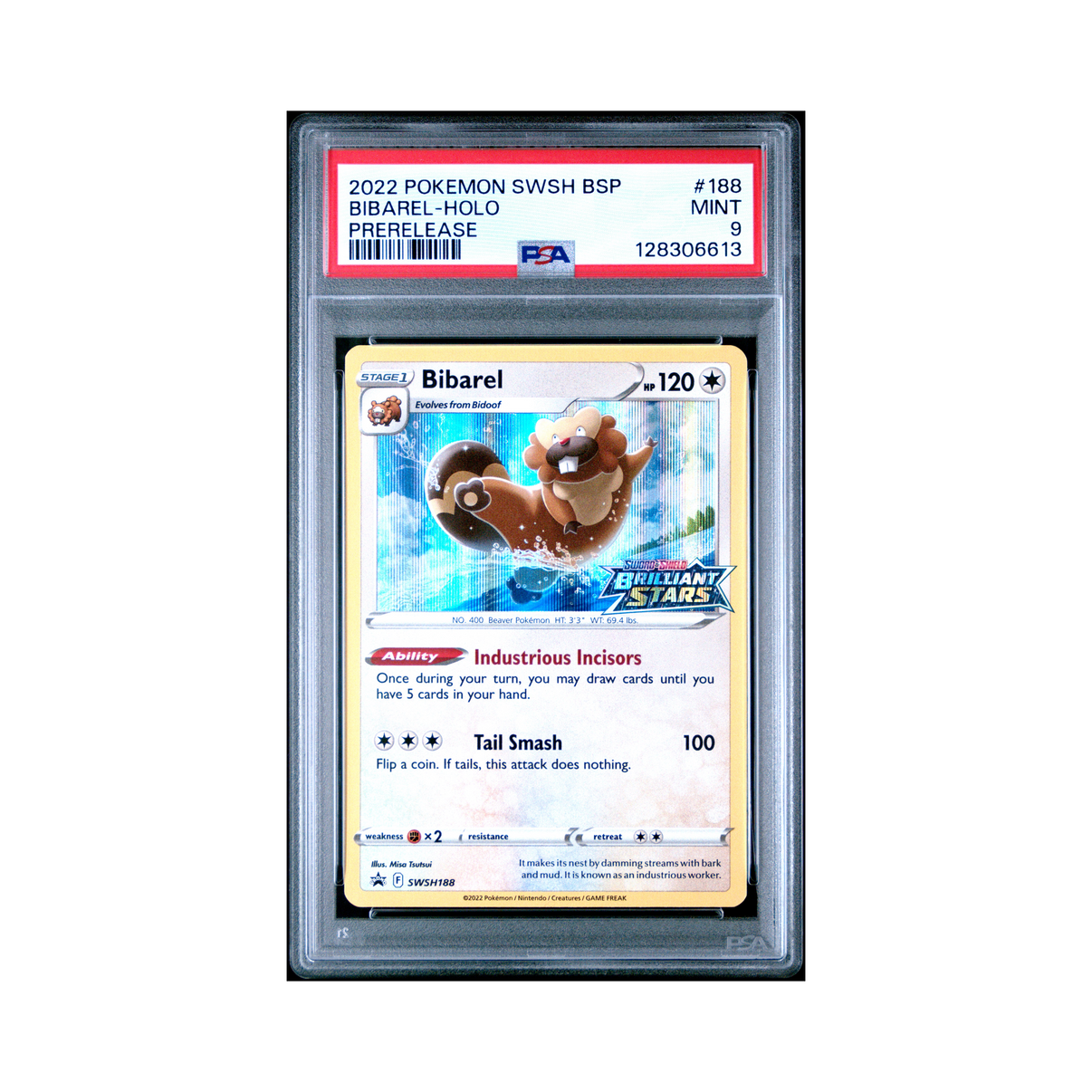 2022 Pokemon SWSH Black Star Promo Bibarel #188 PSA 9 – Pack Fresh